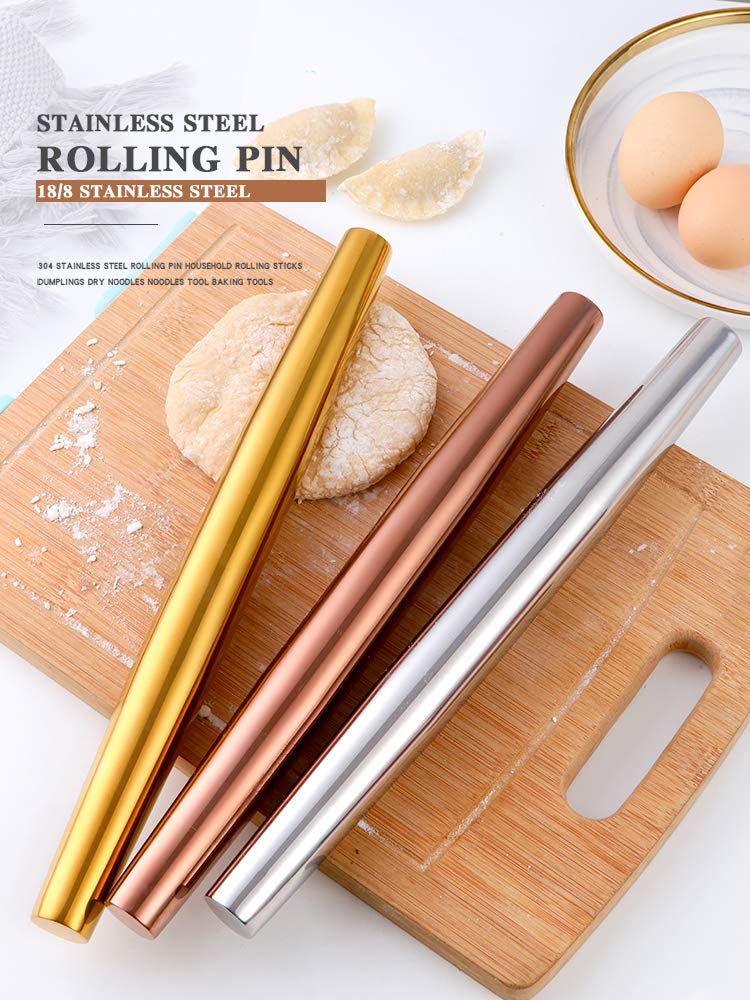 Meisha Stainless Steel Rolling Pin Rainbow Metal Non Stick Dough Roller for Baking Pizza Pastry Dough, Pie Crust & Cookie - Kitchen Cuisine Utensil Smooth Tools - 13 Inches