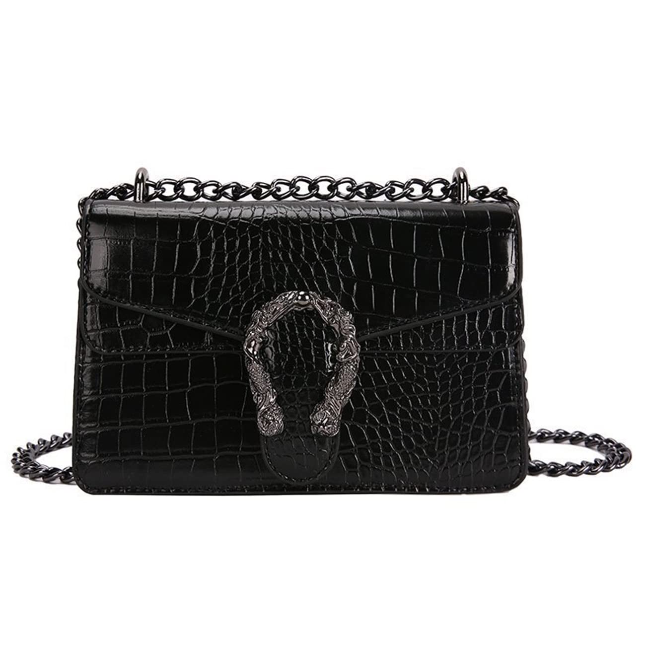 Heyreeg Crossbody Shoulder Evening Bag for Women Leather Messenger Bag Chain Strap Clutch Snake Printed Small Square Satchel Purse