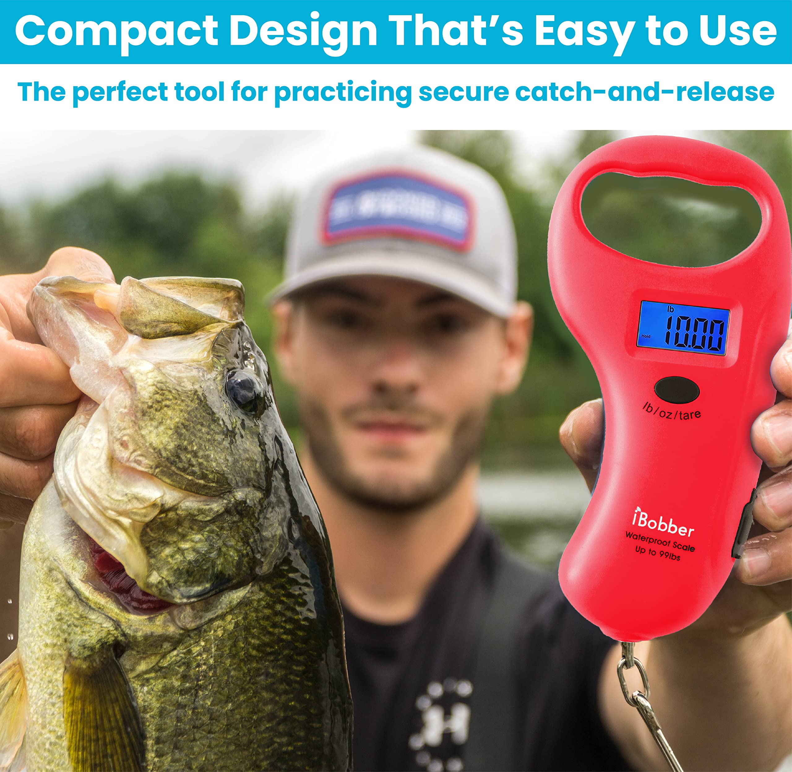 iBobber Waterproof and Floating Digital Fish Scale IP68 Rating, Weights up to 99 LB or 45 KG, Incredibly Simple to Use, Comes with Quick-Release Fish Gripper