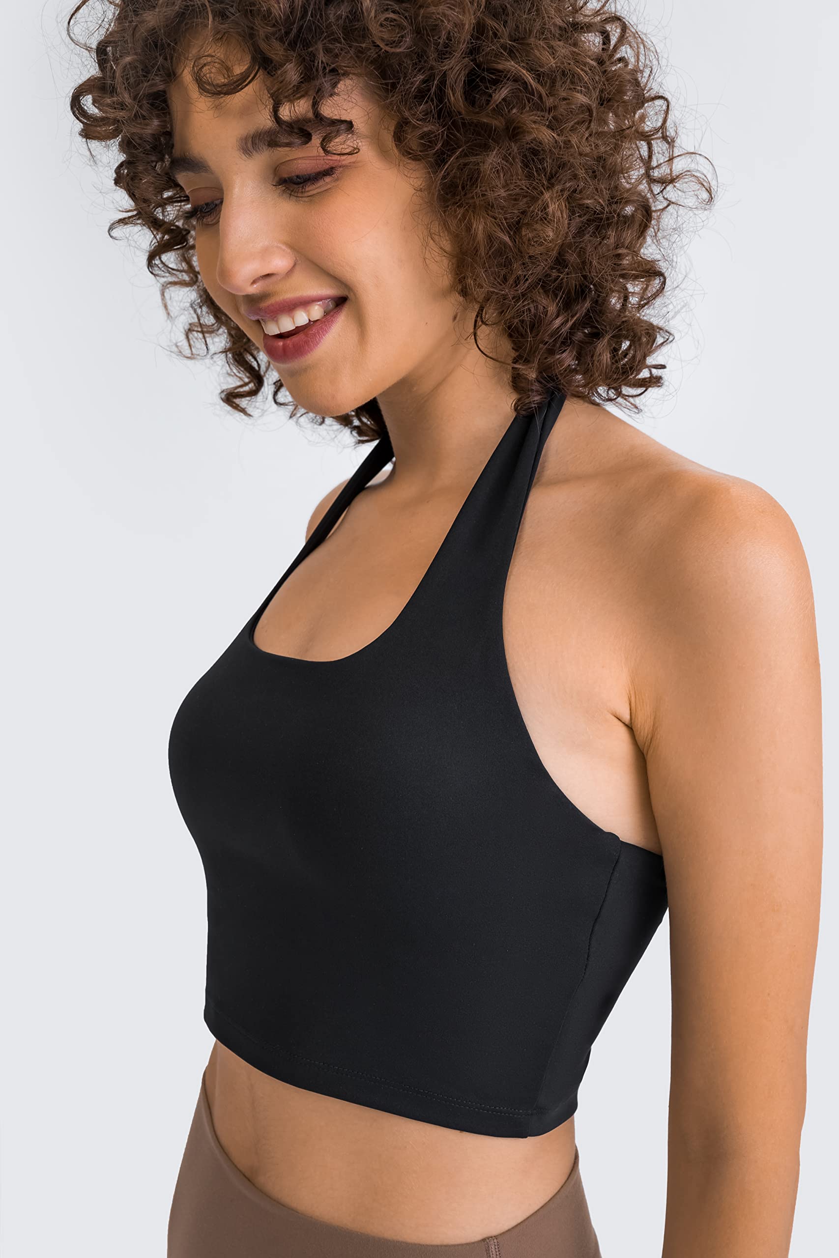 Micoson Crop Tops for Women Halter Summer Cropped Shirts for Women Sleeveless Backless Trendy Tops Black Medium