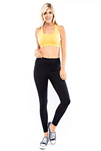 Hype Up Women's High Waisted Super Soft Buttery Activewear Full Length Yoga Leggings with Inner Pocket (S-3X) Black