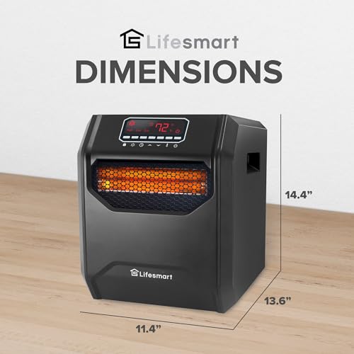 LifeSmart LifePro 1500 Watt High Power 3 Mode Programmable Space Heater with 6 Quartz Infrared Element, Remote, and Digital Display, Black