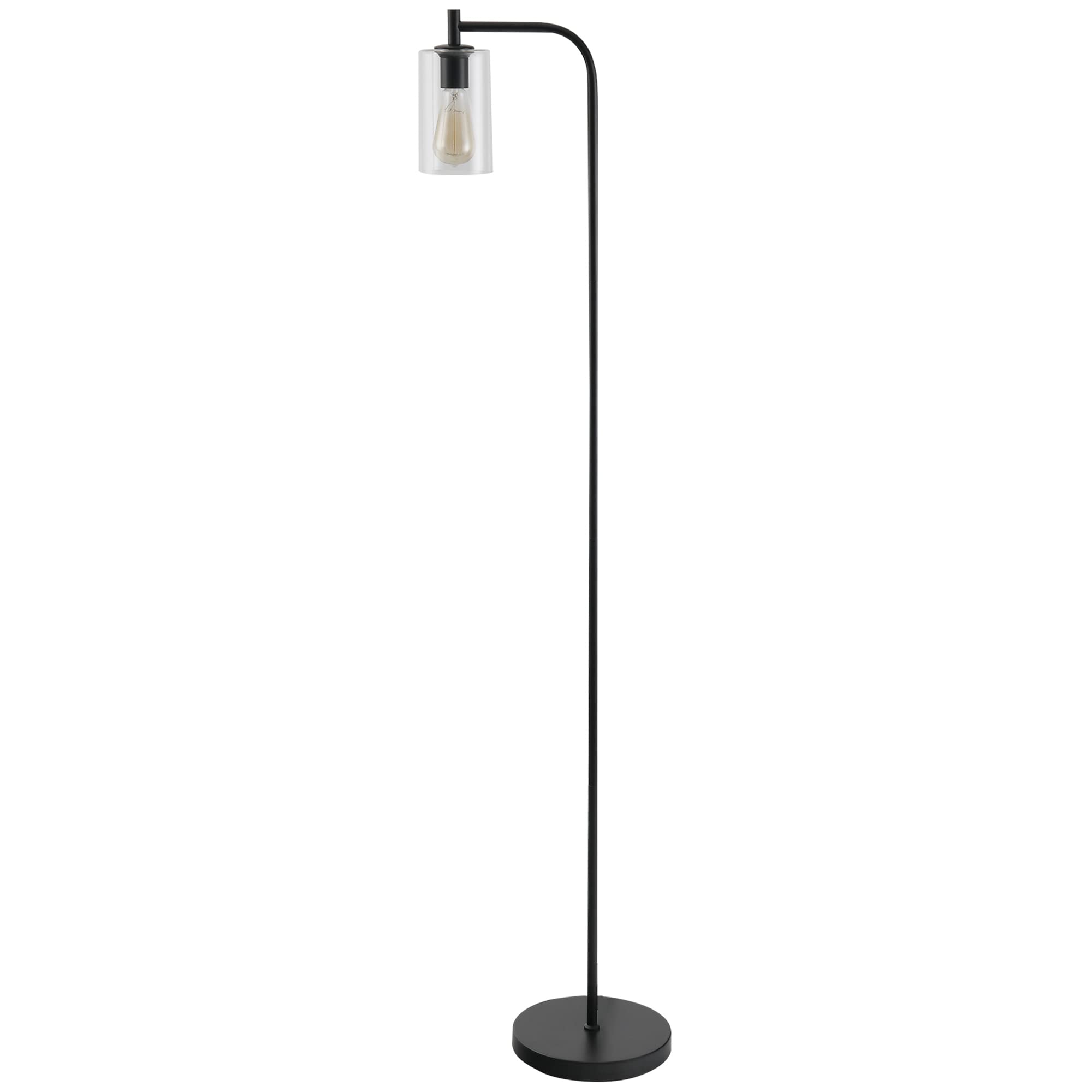 HOMCOM Modern Stylish Tall Pole Floor Lamp, Land Light with Metal Base, Cylindrical Shaped Glass Shade, Black