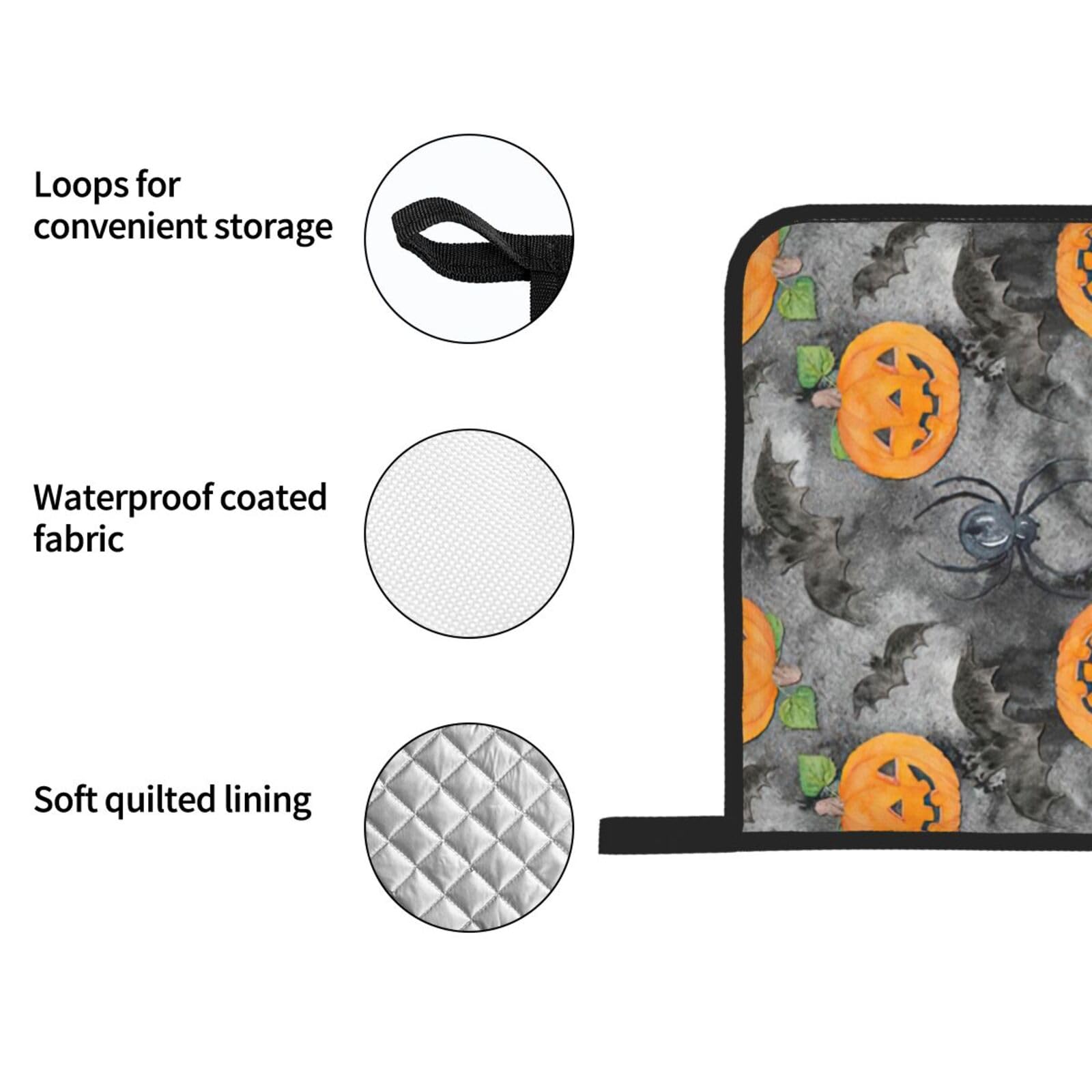 Halloween Grey Bat Spider Pumpkin Kitchen Baking 4-Piece Set–Heat Resistant Oven Mitts and Pot Holders Kitchen Hot Pads