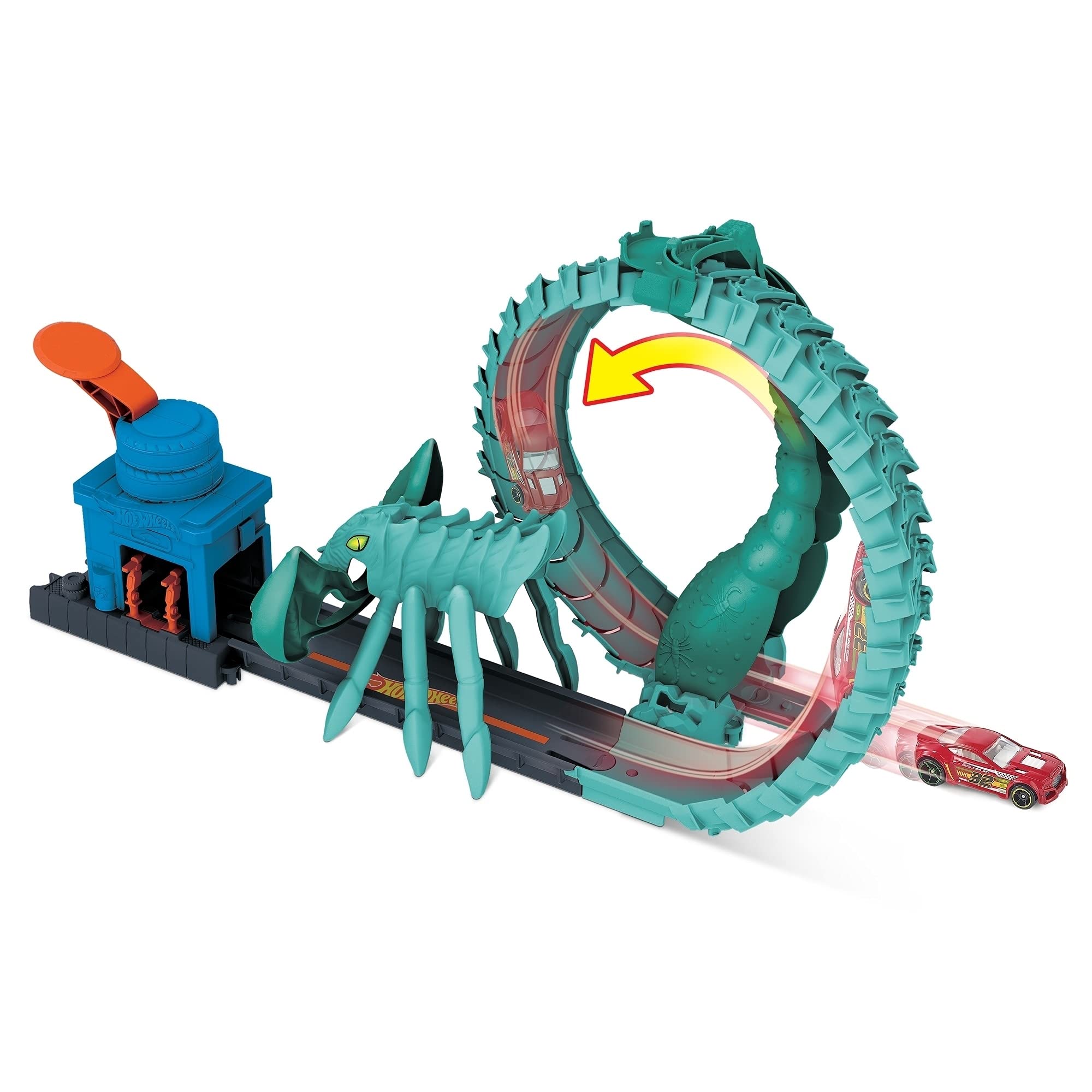 Hot Wheels Toxic Scorpion Attack Play Set for Kids 4 to 8 Years Old with One 1:64 Car, Nemesis Has Moving Claws Challenge & The Loop Tail Can Unroll into a Straight Track