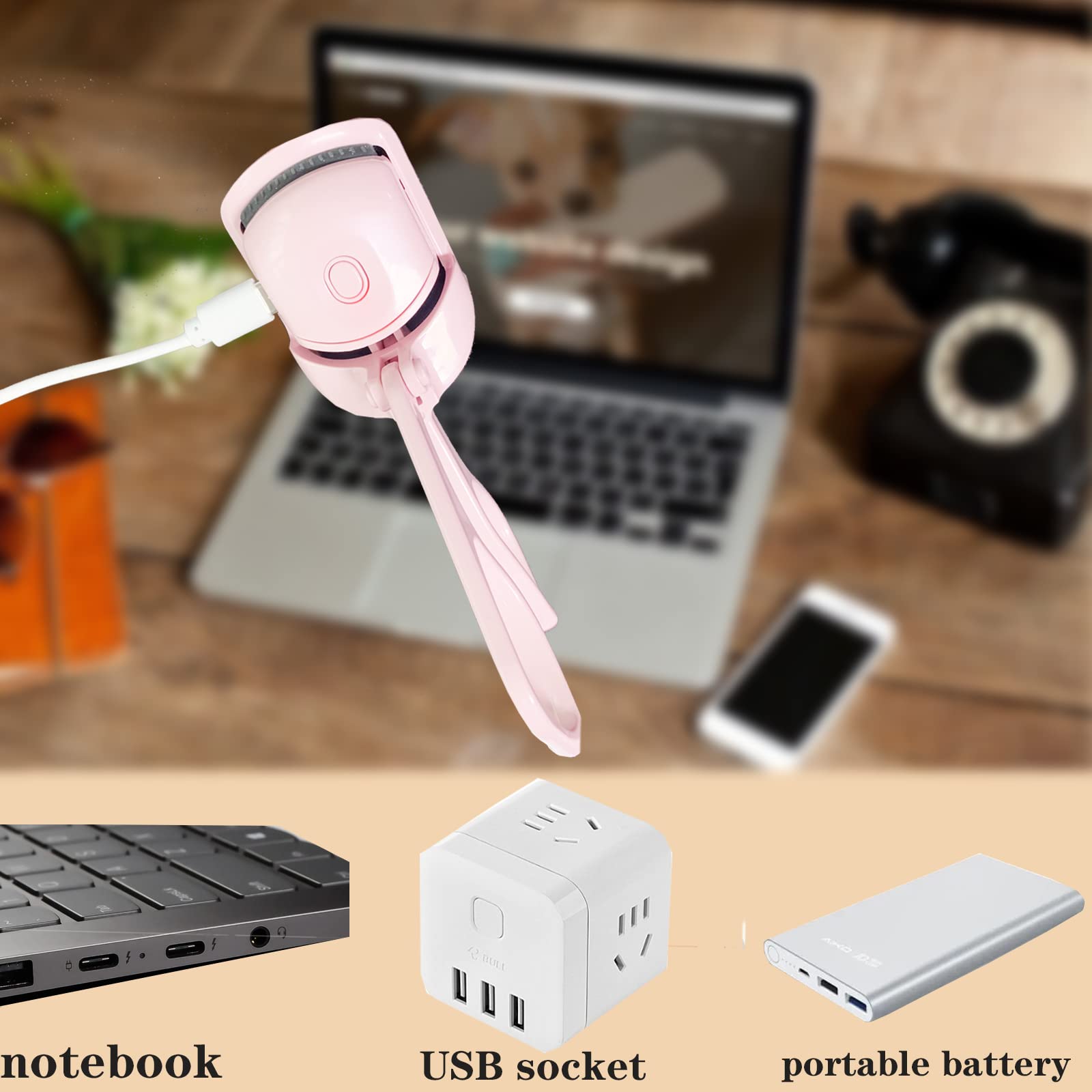 MMSBOG Heated Eyelash Curler, Electric Eyelash curlers 2 Heating Modes USB Rechargeable, Curling Eye Lashes Long Lasting,Ideal Gift for Women (Pink)