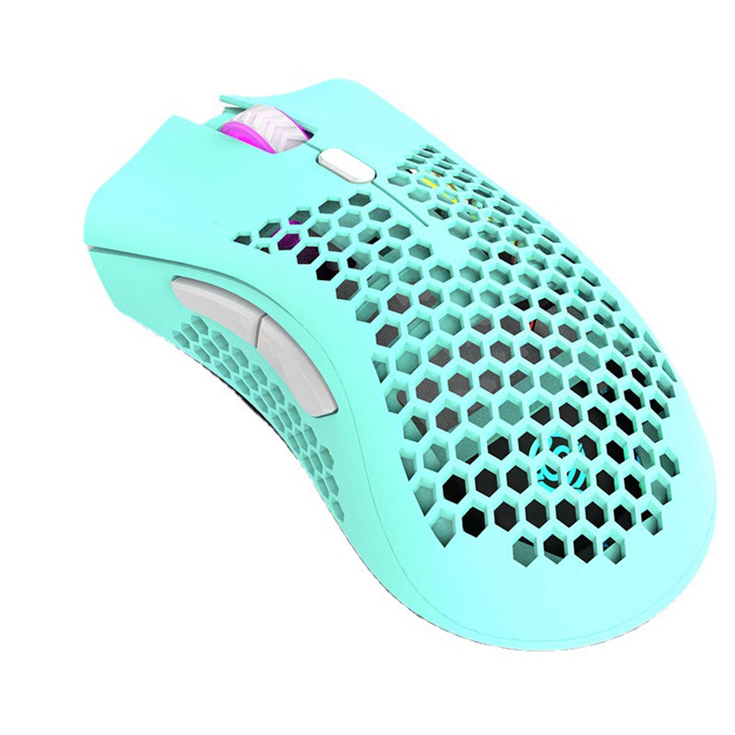 HXMJ Rechargeable Wireless Honeycomb Gaming Mouse,Lightweight with 3200 DPI,RGB Rainbow Backlit-Blue
