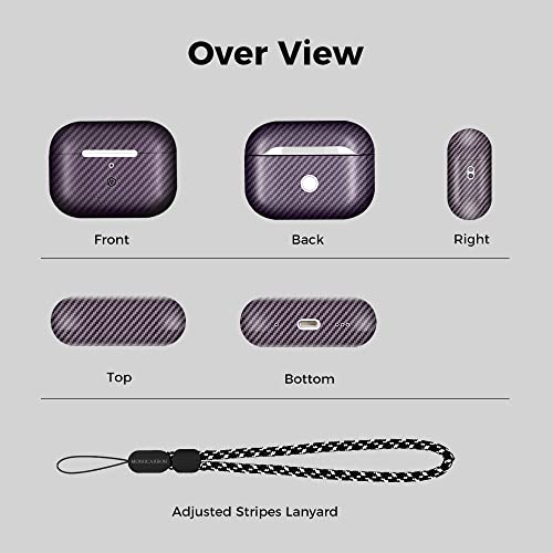 MONOCARBON Airpods-Pro-2nd-Generation-Case, Real Carbon Fiber Airpods Pro Case Cover, Slim-Fit and Shockproof, Support Wireless Charging, with Stripes Lanyard.Matte Purple.