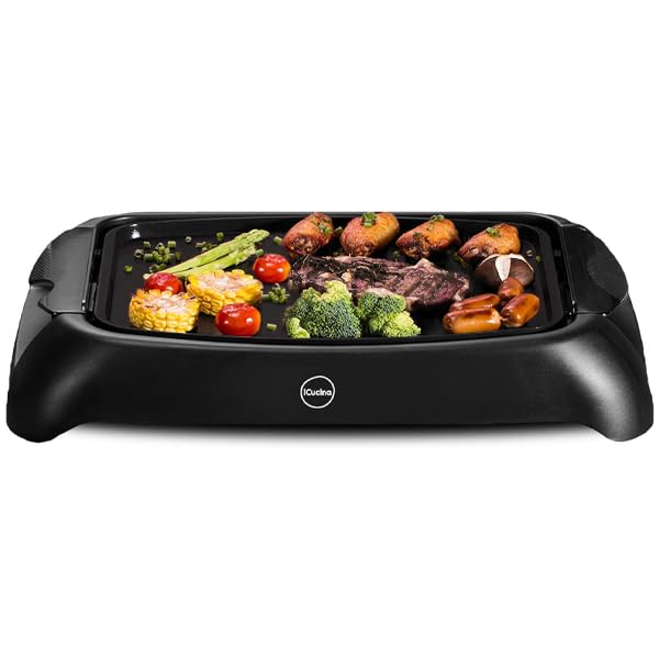 iCucina Griddle Grill Combo, 3-in-1 Electric Panini Maker, Reversible Plates with Double Cooking Surface, Stainless Steel