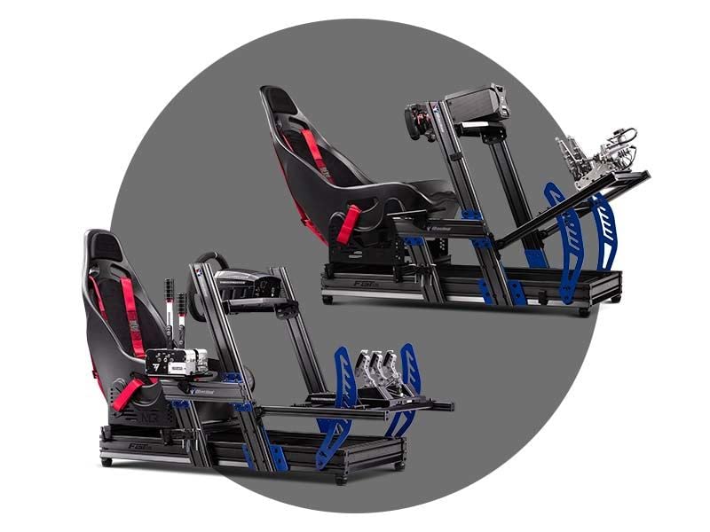 Next Level Racing F-GT Elite Formula and GT Aluminum Profile Simulator Cockpit iRacing Edition (NLR-E012) - PC and Next Level Racing Floor Mat (NLR-A005)
