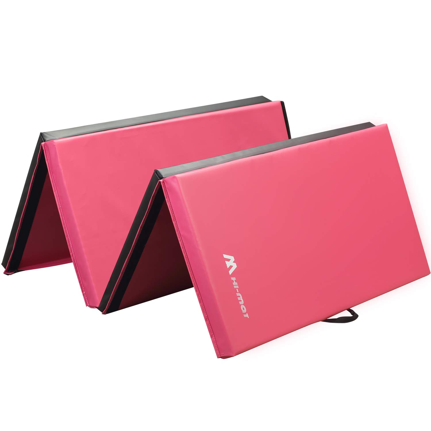 HI-MAT Gymnastics Mat, 3"/2" Super Thick 4' x 6'/4' x 8' Folding Exercise Mat Exercise Aerobics Mats with Carrying Handles Tumbling Mats for Home Gym (red Purple Surface-4'x8'x2)
