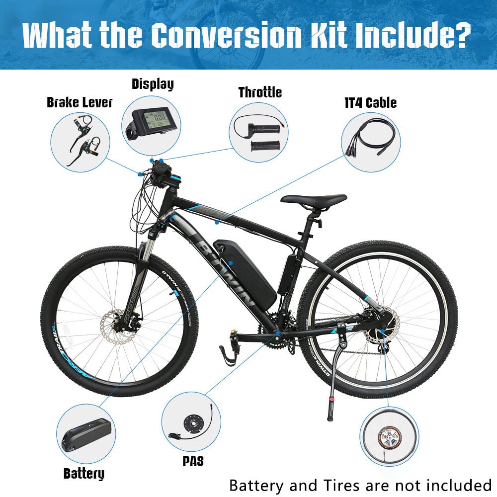 JAUOPAY Electric Bicycle Conversion Kit, 48V 1500W EBike Brushless Gearless Hub Motor, 22.5" Rear Wheel Frame for 26" x 1.95"~2.125" Tire, Build-in Dual Mode Controller Full Waterproof Kit