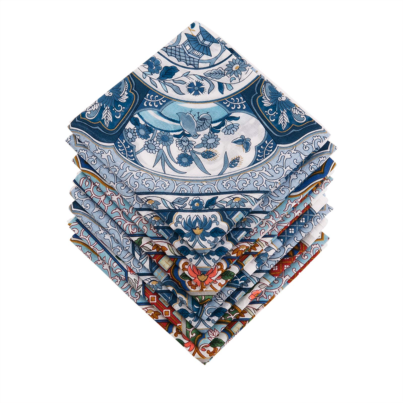 HOULIFE Women Floral Print Handkerchiefs, Vintage Flower Printing Hankies Soft Cotton Ladies Handkerchief for Wedding Party (Mixed 1-8pcs)