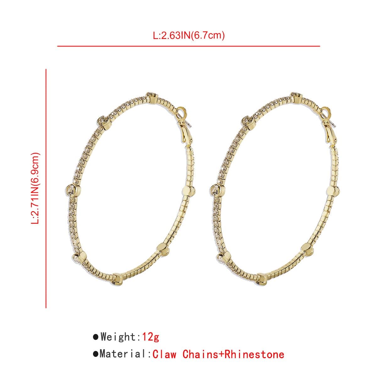 Jumwrit Big Rhinestone Hoop Earrings Large Round Circle Earrings Chain Dangle Earrings Sparkle Stud Earrings for Women Girls(Silver)