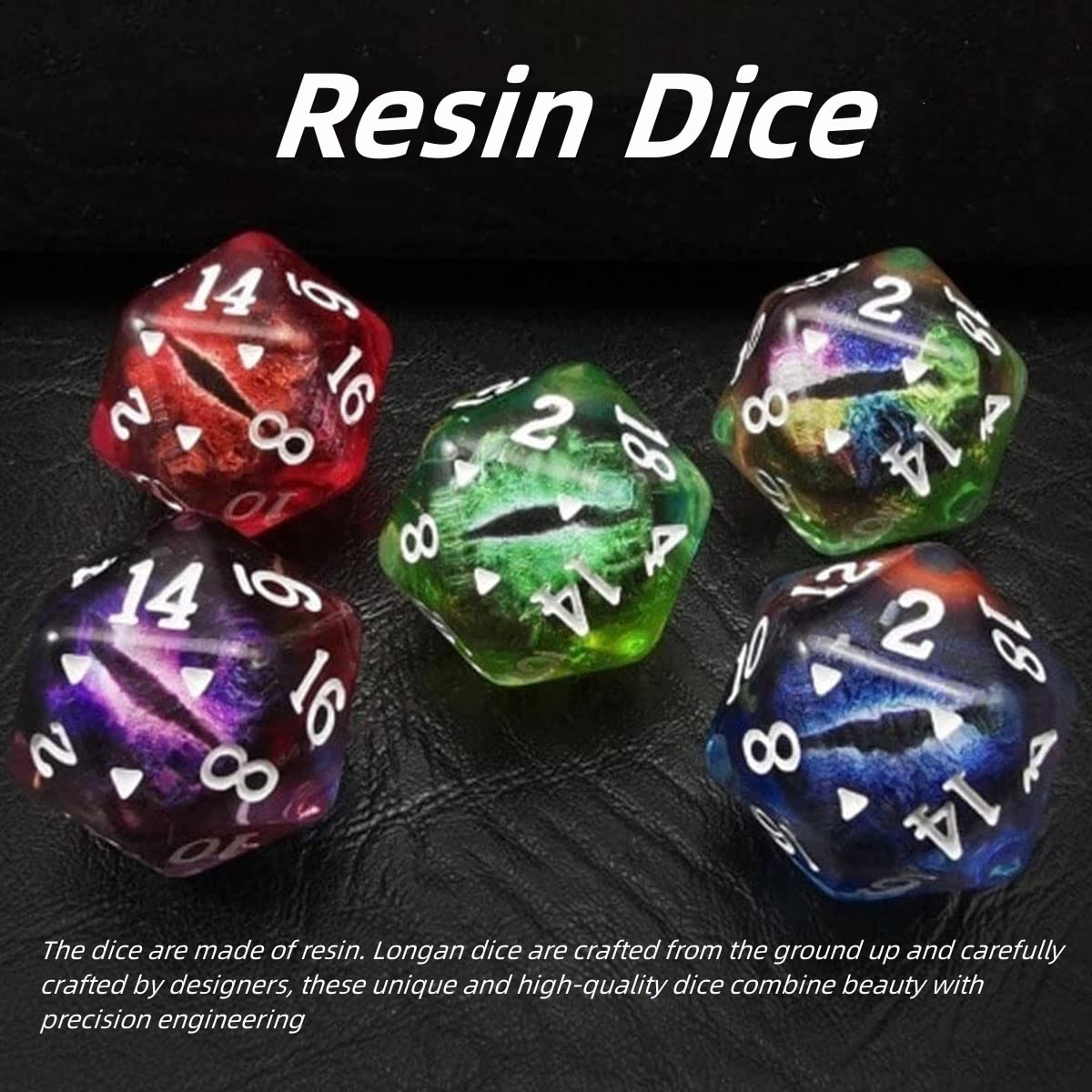 Lifelike Dragon Eye Dice, Demon Eye Dragon Eye Dice,Shinny Dice Set Filled with Eyeball,Chromatic Polyhedral Resin Dragon Eye Dice Set(Green)