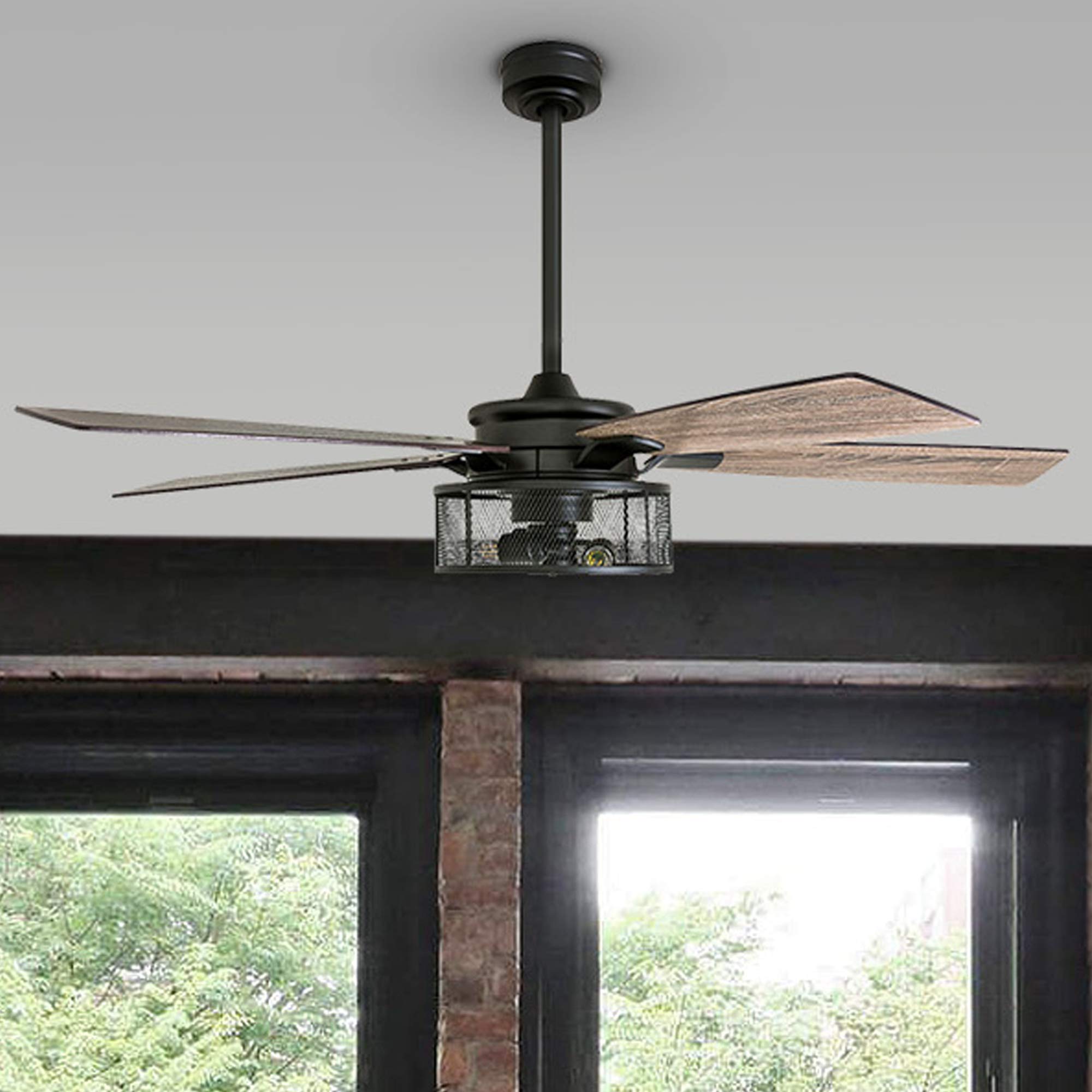 Honeywell Ceiling Fans 50614-01 Carnegie LED Ceiling Fan 52", Indoor, Rustic Barnwood Blades, Industrial Cage Light, Matte Black (Renewed)