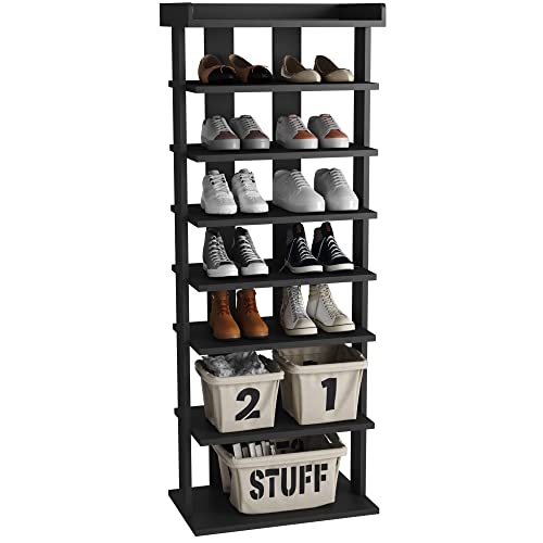 HOMEFORT 7-Tier Wood Shoe Rack, Double Rows, Black, 18" W x 11" D x 45" H
