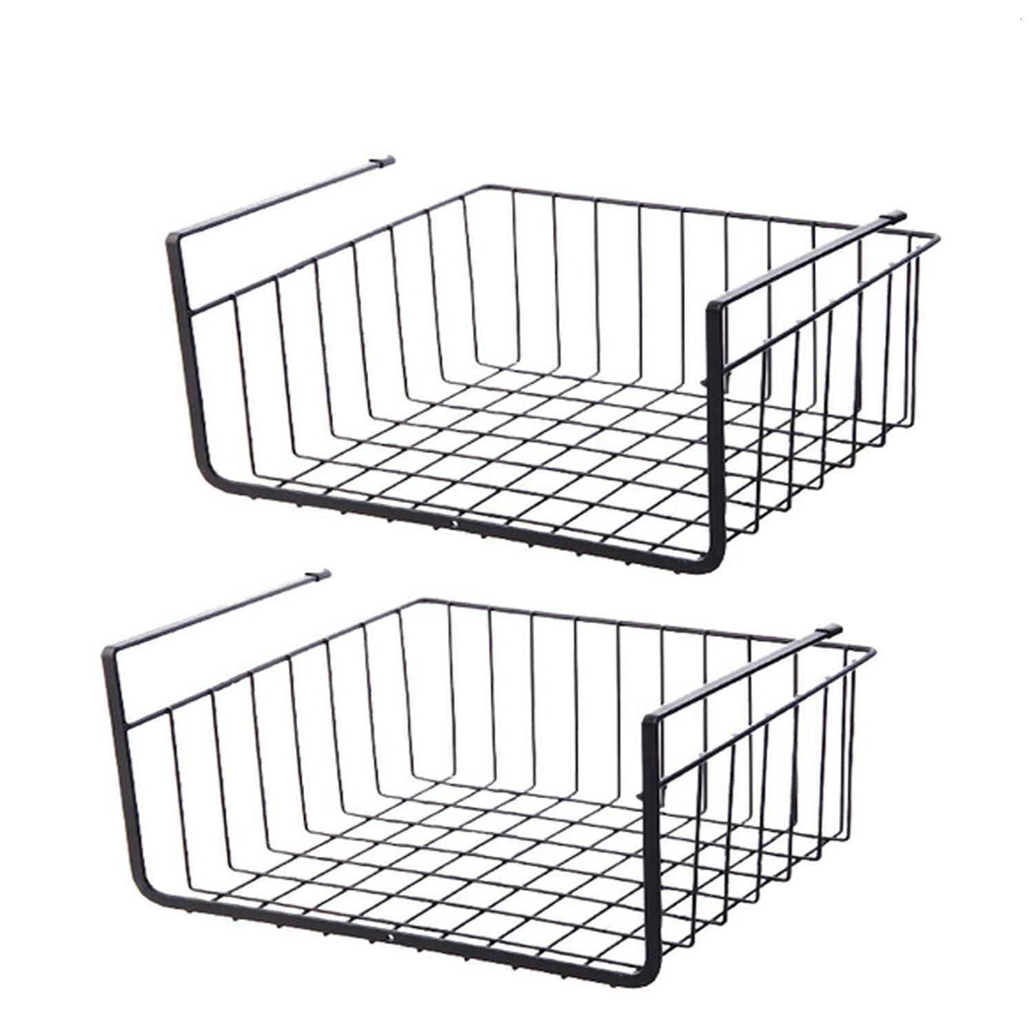 Jibri Under shelf Storage Basket, 2 Pack Under Cabinet Shelf Hanging Kitchen Baskets for Pantry Office Bathroom Bookshelf Under Shelf Organizer, Black