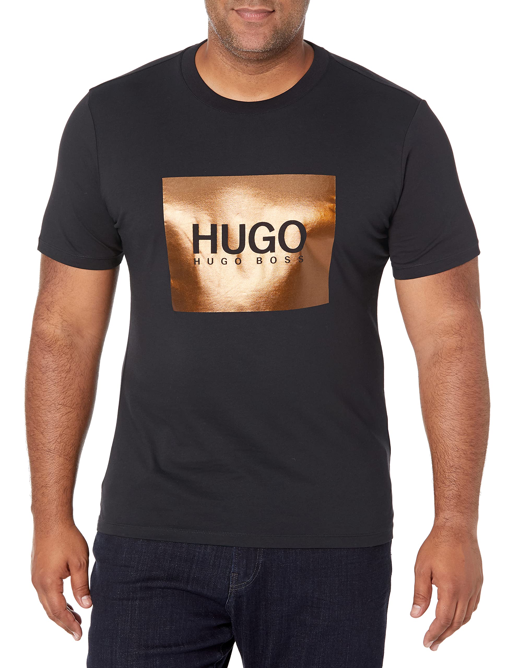 HUGO Boss Men's Dolive Crew Neck Logo Box Jersey T-Shirt, Black Ink, X-Large