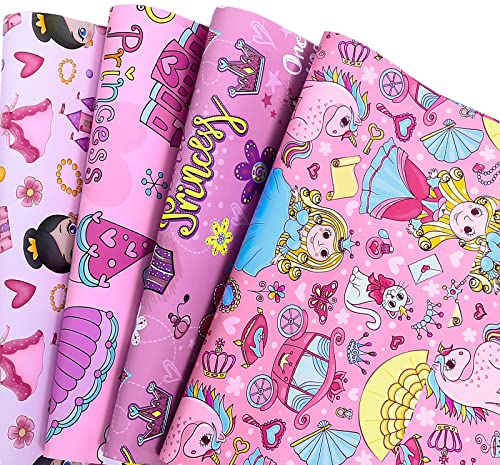 U'COVER Princess Birthday Wrapping Paper for Girls Kids Baby Shower Women Pink Gift Wrapping Paper Castle Theme for Holiday Wedding Graduation Gift Wrap Paper 10Folded Sheet