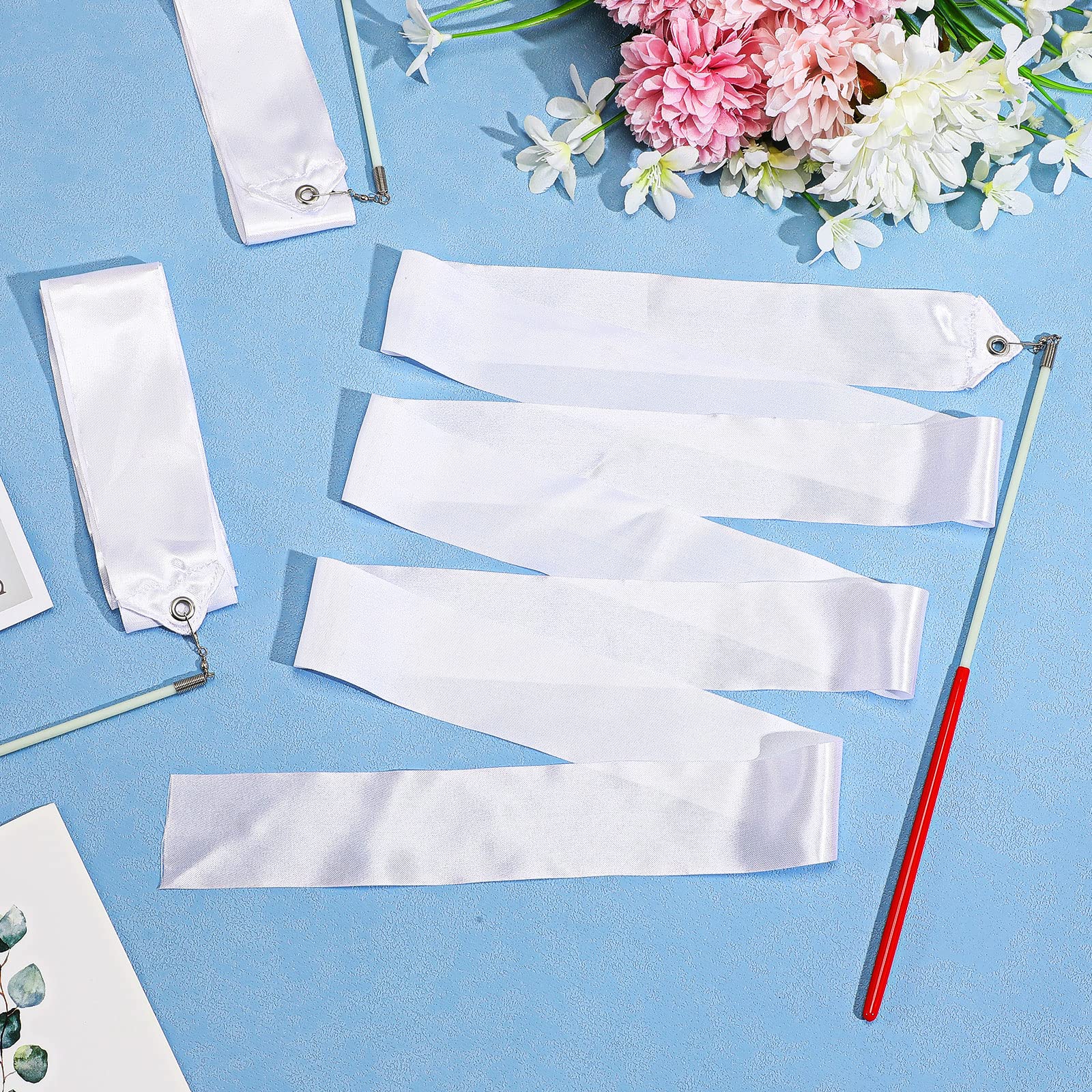 HyDren White Gymnastics Ribbon Sticks 4 Pieces Rhythmic Dancing Streamers Praise Ribbon Dancer Wand Twirling Baton for Adults Kids Ribbon Streamers for Talent Shows Artistic Dancing(White,4 Pieces)