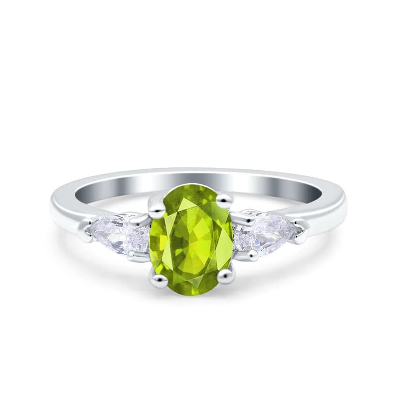 Kaius Jewels 7x5 mm August Birthstone Natural Peridot Gemstone Silver Sterling 925 Ring For Women Size Us-6.5