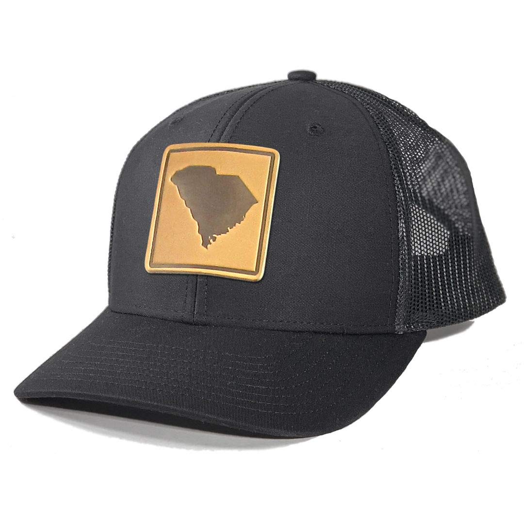 Homeland Tees Men's South Carolina Leather Patch Trucker Hat - Black/Black