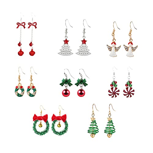 H&Z Christmas Dangle Earrings Set Snowflake Santa Tree Bells Snowman Earrings Pierced Hook Drop Earrings for Women-Christmas tree