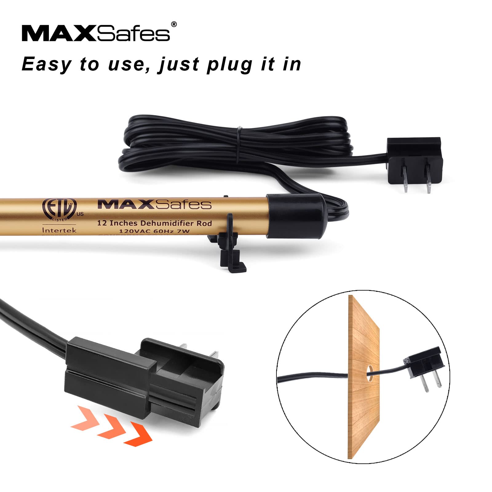 MAXSafes Gun Safe Dehumidifier Rod, Dry Golden Rod - Easy Installation Plug-in Electric Dehumidifier Eliminates Moisture for Gun Safes & Cabinets, ETL Approved,12in