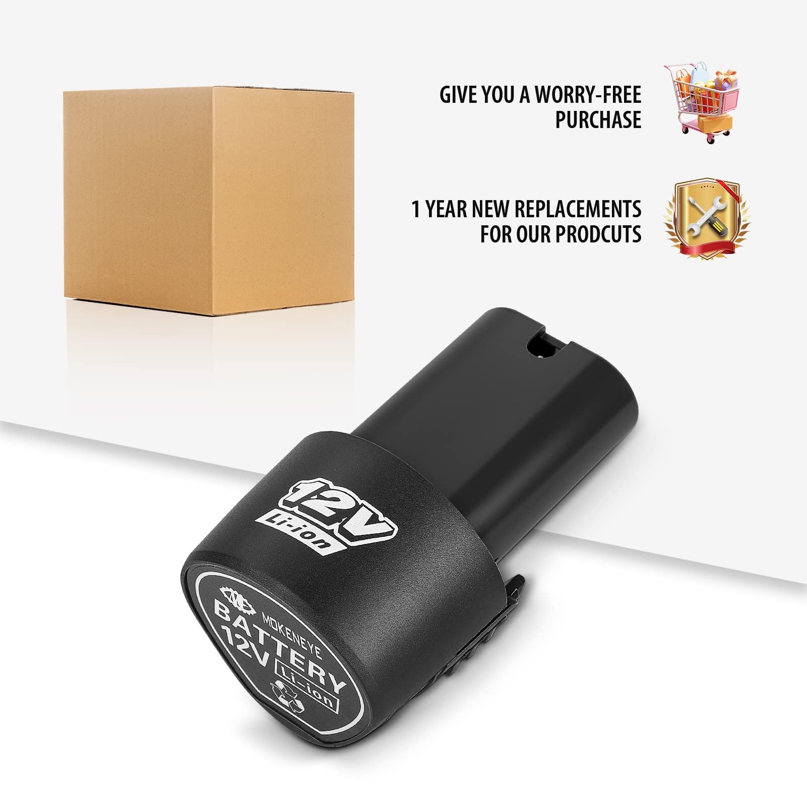 MOKENEYE 12V Max Lithium-ion Rechargeable Replacement Battery, 2.0Ah Long Life for 12V Battery-Powered Tools, Ratchet Wrench, Drill Driver, Cut-Off Tool, Chainsaw, Reciprocating Saw