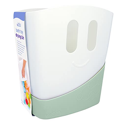 Ubbi Freestanding Bath Toy Organizer Bath Caddy with Removable Drying Rack Bin & Scoop for Toddlers + Baby, Sage
