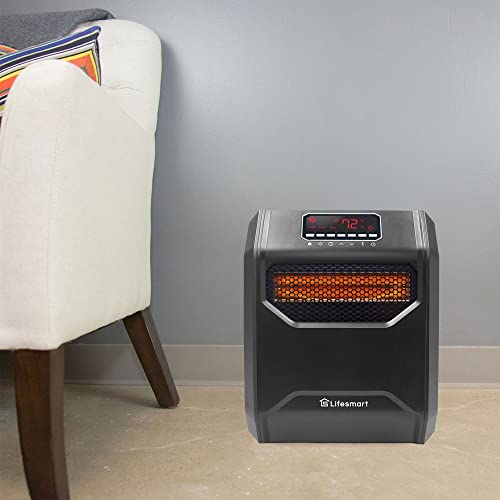 LifeSmart LifePro 1500 Watt High Power 3 Mode Programmable Space Heater with 6 Quartz Infrared Element, Remote, and Digital Display, Black