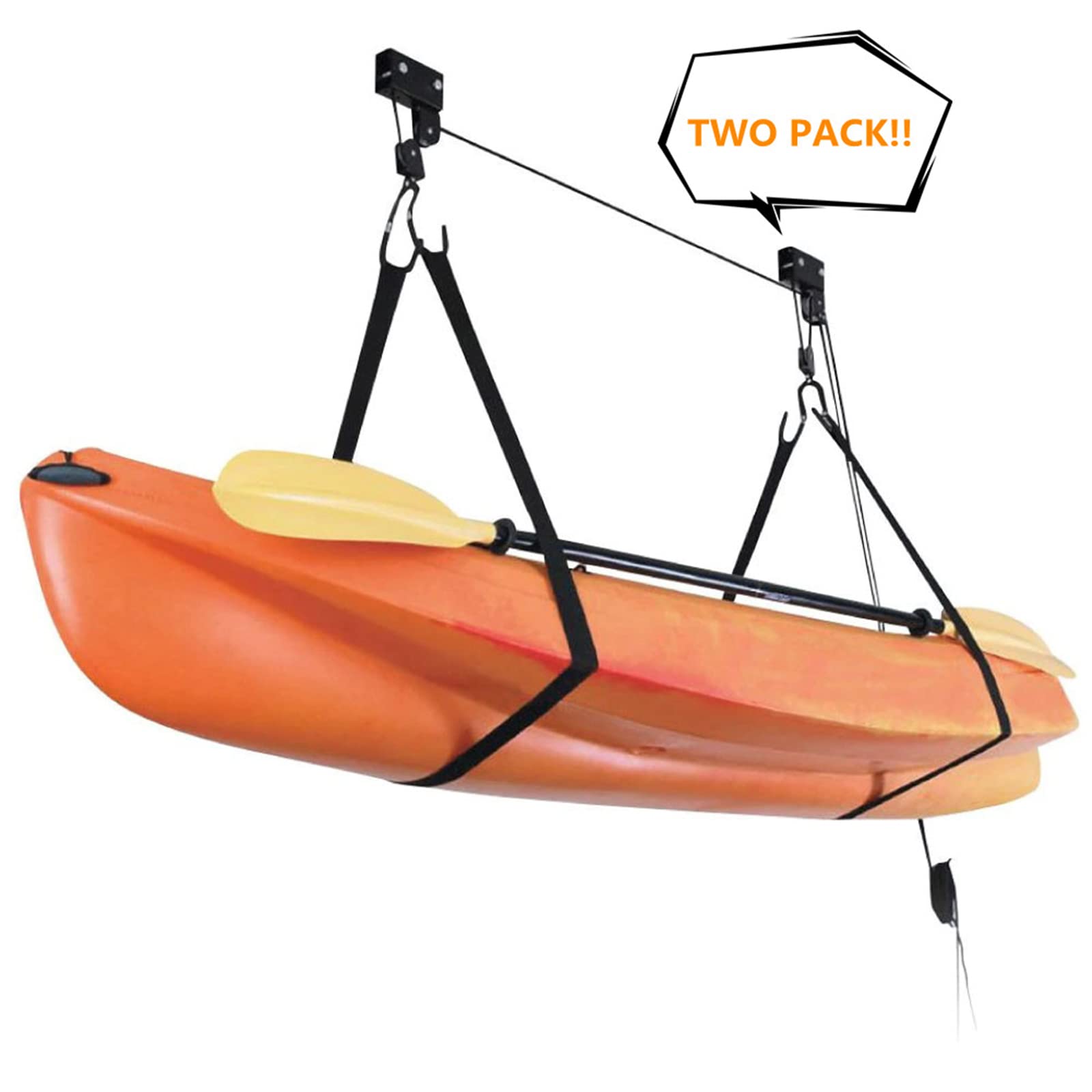 HUIMENG 2 Pack Kayak Hoist Bike Ceiling Lift Hoist Hanging 2 Pulley System for Bicycle, Paddleboard, Canoe and Ladder Storage Tool, black