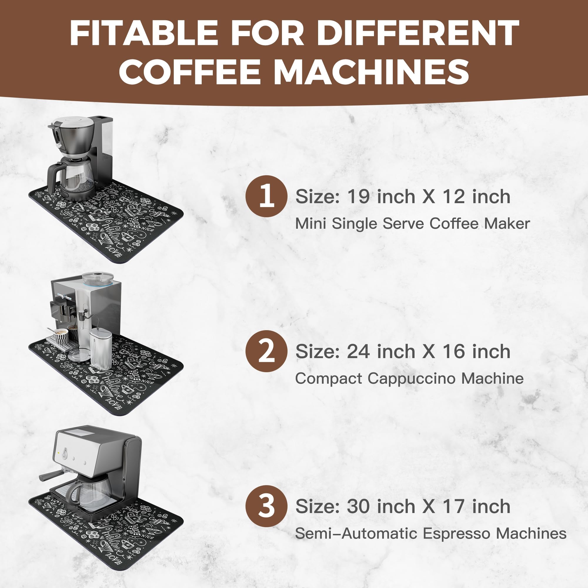 Matessenz Coffee Mat, Hide Stain Coffee Bar Mat for Countertop, Rubber Backed Dish Drying Mat for Counter, Absorbent Coffee Bar Accessories Fit Under Coffee Maker Espresso Me Machine-12"x19"