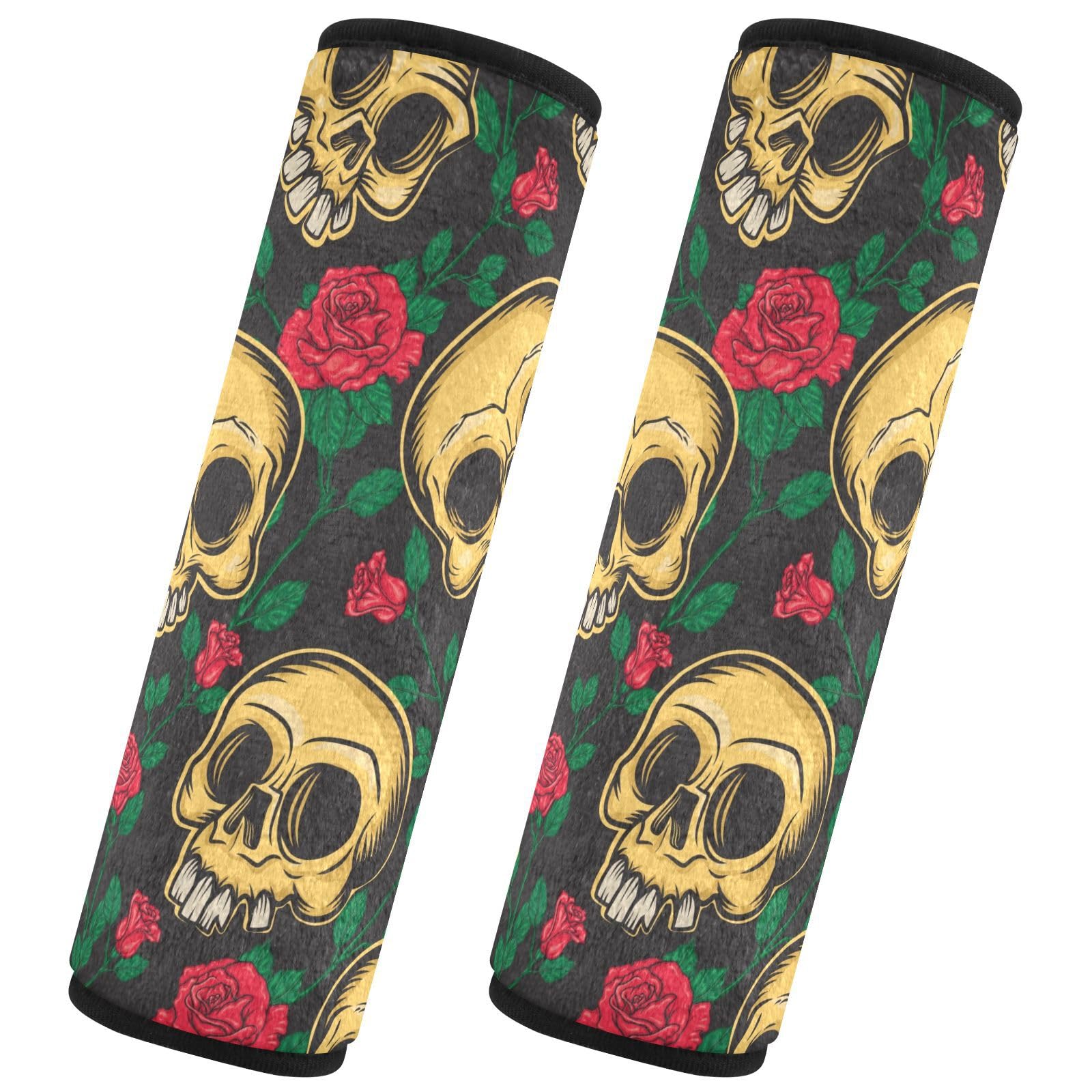 Halloween Sugar Skull Rose Seat Belt Covers 2 Pack Car Seat Strap Covers Super Soft Car Seat Neck Cover for Adults Baby Boys Girls