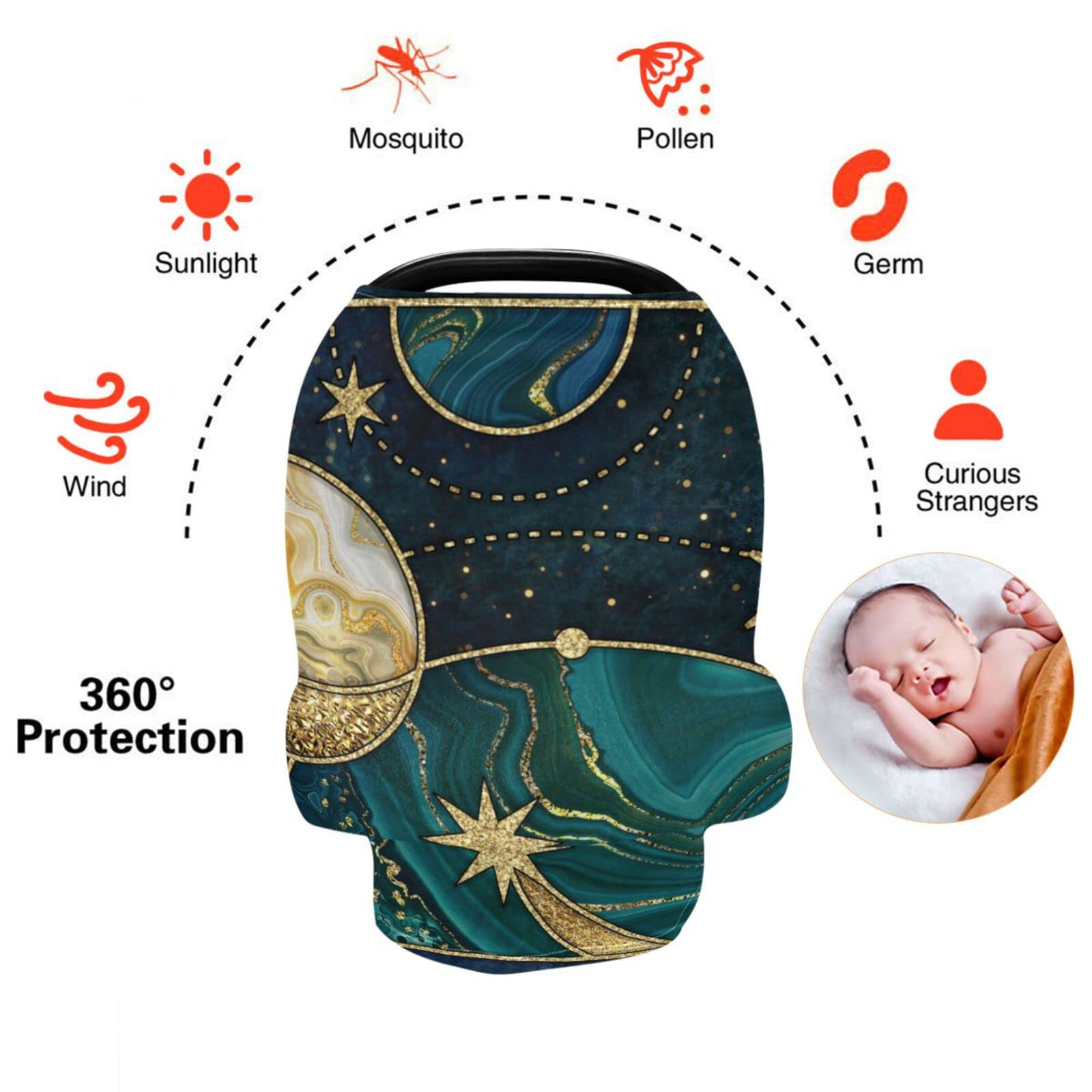 Nursing Cover Breastfeeding Scarf Cosmic Galaxy Gold Marbled-for Baby Car Seat Covers, Stroller Cover, Carseat Canopy(228ya4e)