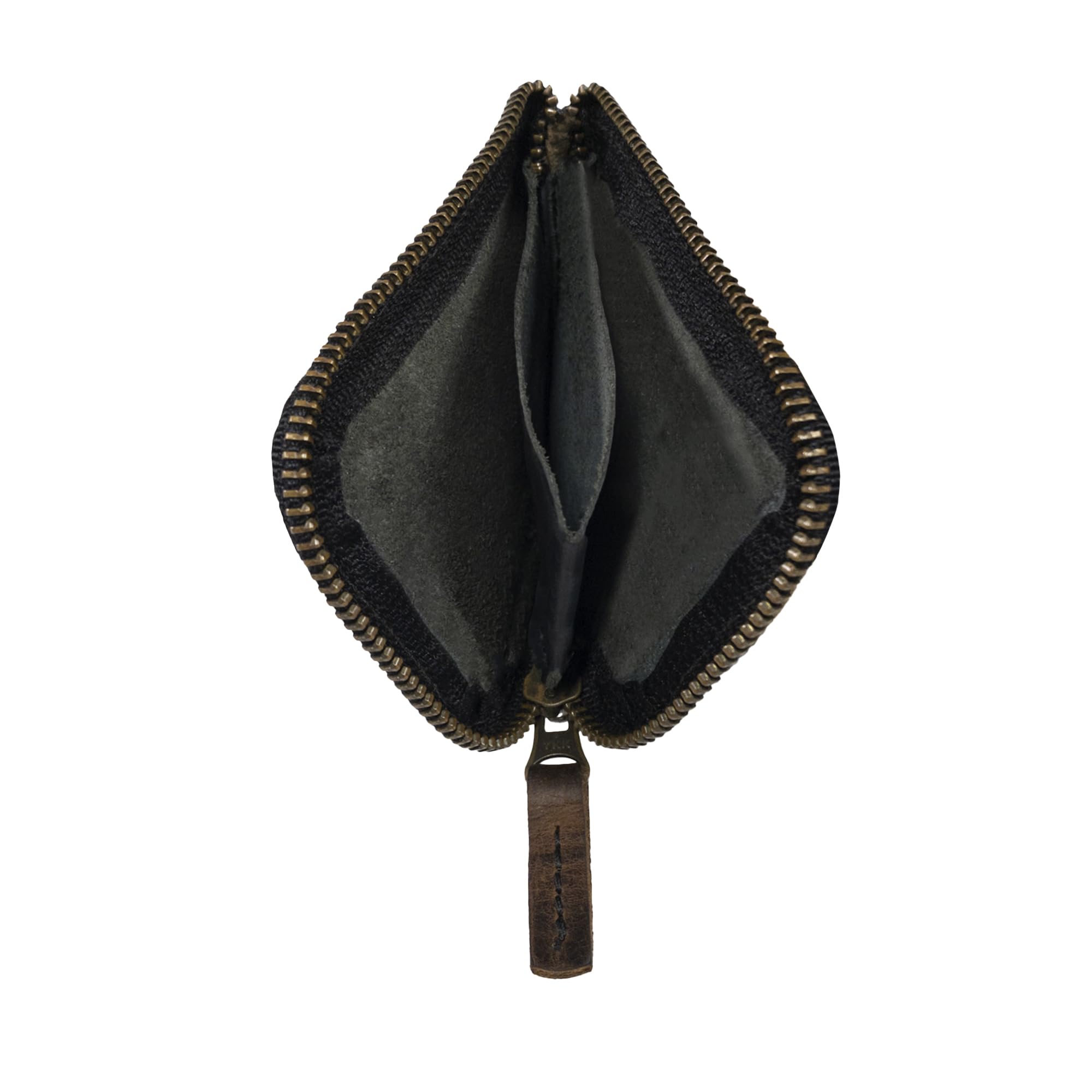 Hide & Drink, Zippered Card Wallet for Men and Women, Coin Pouch, Money Holder, Pocket Organizer, Full Grain Leather, Handmade, Charcoal Black