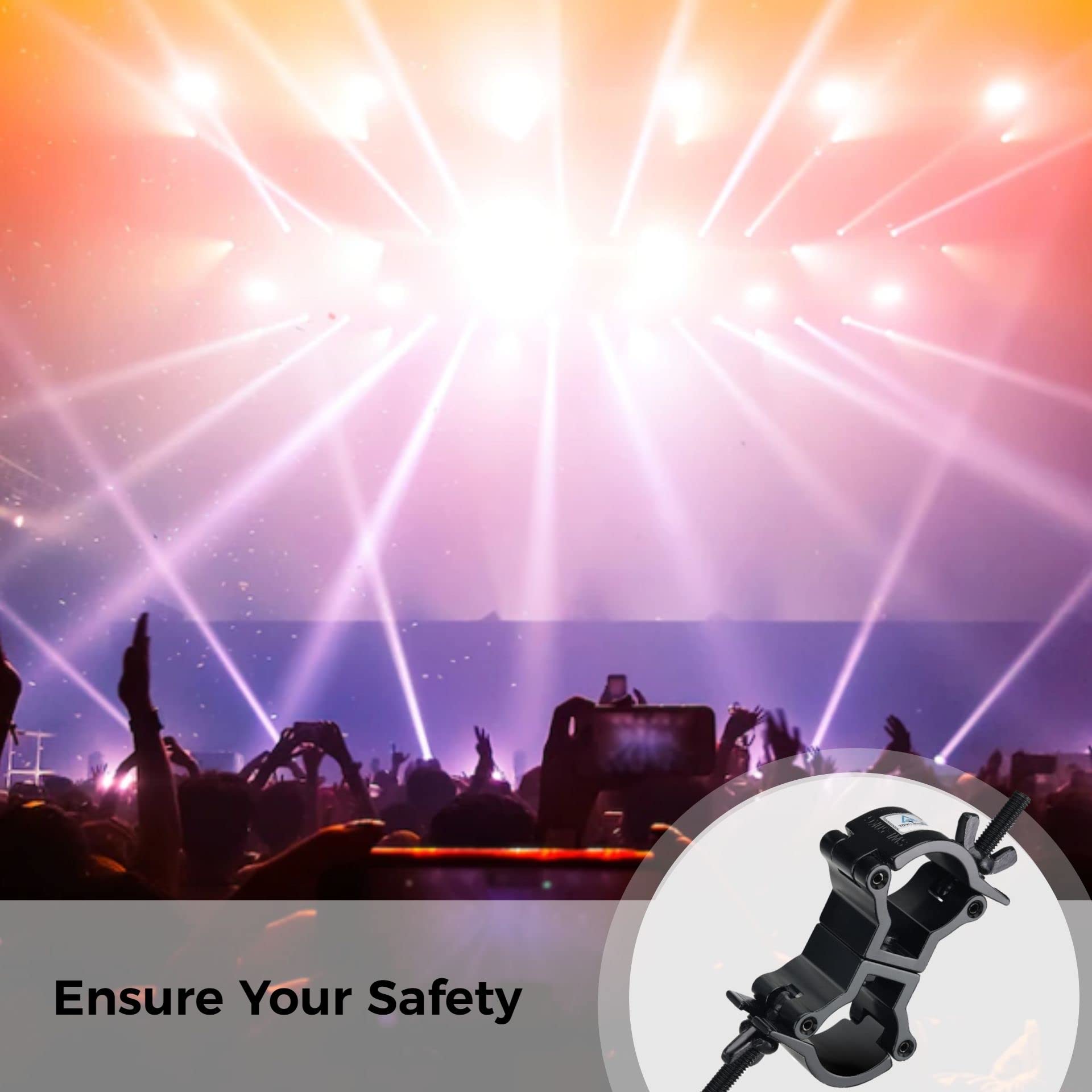 Lighting Truss Swivel Coupler Clamp 4pcs, Fits Pipe 1¼-1⅜"(32-35mm), Double-Head Lighting Stage Light Clamp, Max Load 110lbs, DJ Light Clamp, Heavy Duty Aluminum Alloy, Black