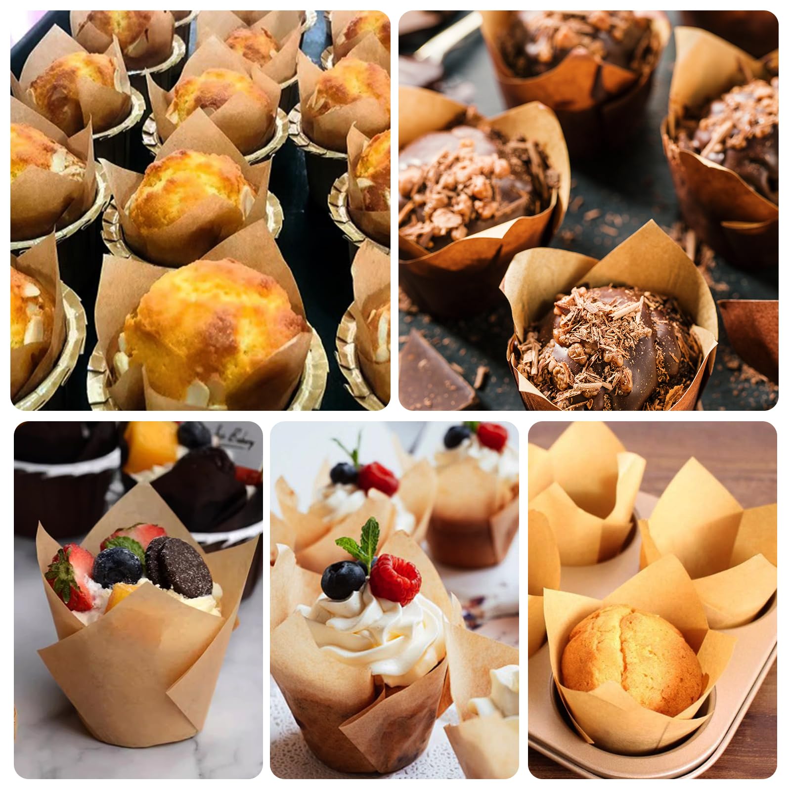 Neyimqr 120 Counts Natural Tulip Cupcake Liners for Baking Cups, Food Grade Parchment Paper Muffin Liners Holders, Standard Tulip Cupcake Liners, Greaseproof Cupcake Wrappers for Party, Christmas