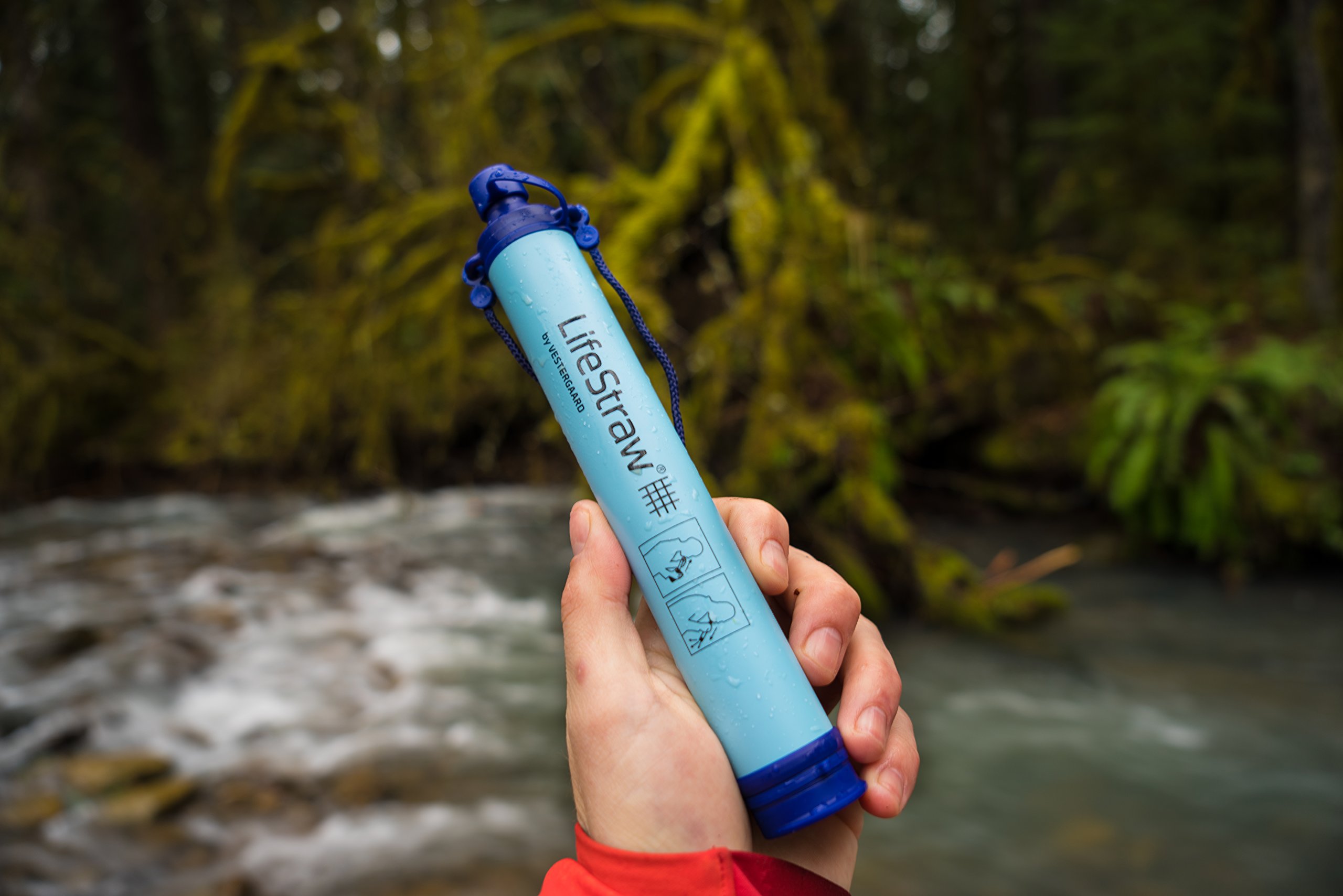 LifeStraw Personal Water Filter for Hiking, Camping, Travel, and Emergency Preparedness, 5 Pack, Blue & Go Water Filter Bottle, Grey, Model:LSGOV2CR44