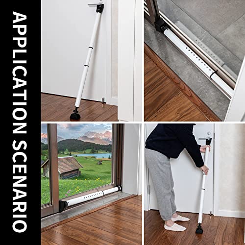HonesaLoc 2-in-1 Door Security Bar & Sliding Patio Door Stopper Security Jammer Bar Child Proof Adjustable Constructed of High Grade Iron Window Doors Security Bars, White