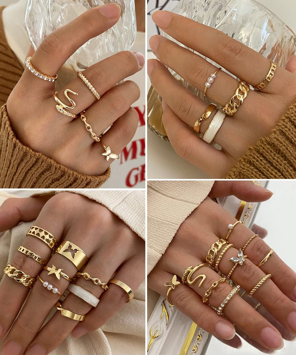 iF YOU 30 Pcs Vintage Gold Knuckle Rings Set, Boho Butterfly Snake Stackable Finger Rings for Women, Midi Rings Pack