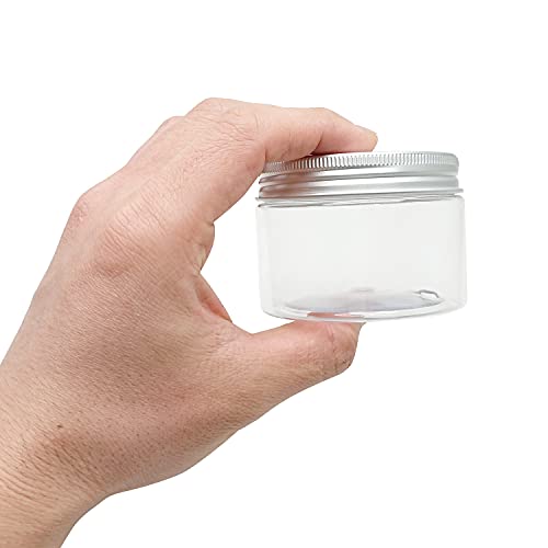 HNXAZG 4 Ounce Plastic Jars with Aluminum Lid Leak Proof Clear Containers Jars for Store Liquid, Cosmetic, Cream, 12 Pcs