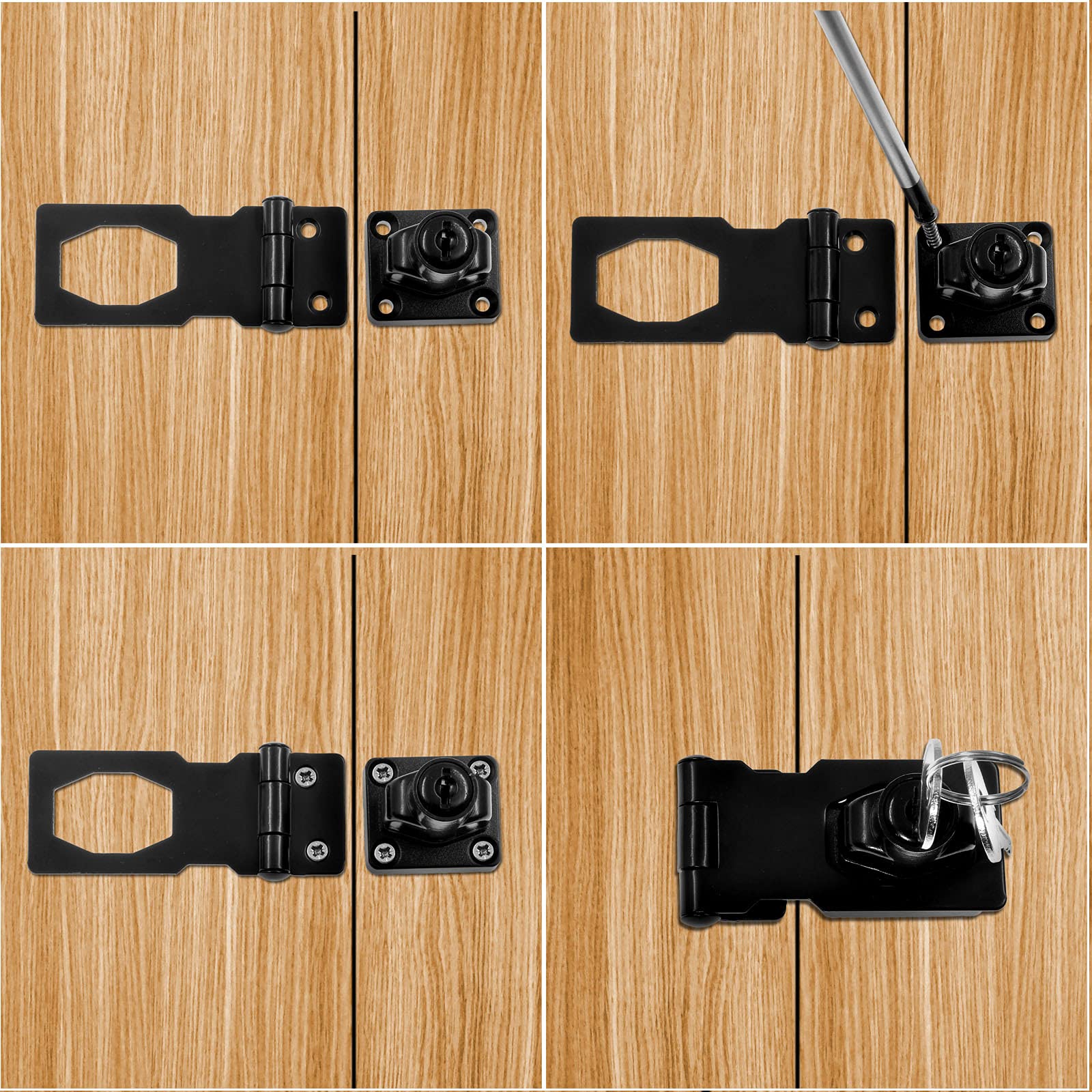 Jiozermi 2 Packs 2.5 Inch Hasp Locks with Keys, Stainless Steel Hasp Latches, Twist Knob Keyed Locking Hasp for Cabinet Small Door, Flat Black