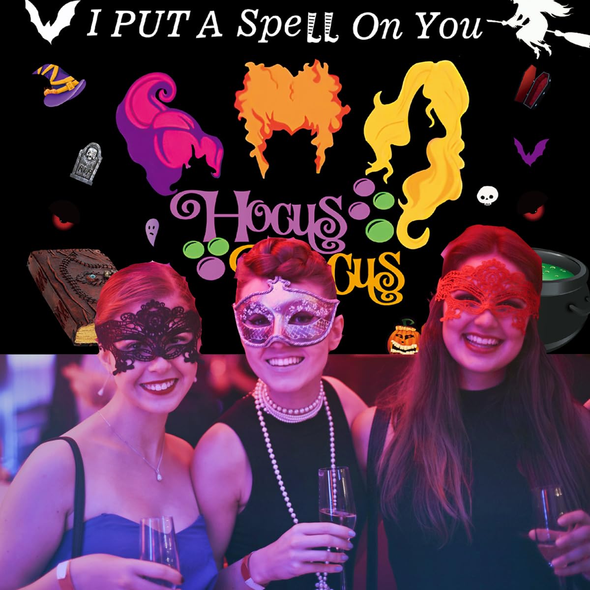 Hocus Pocus Decorations Banner, Hocus Pocus Decor Backdrop I Put A Spell On You Banner Hocus Pocus for Halloween Party Decorations 71" X 43"