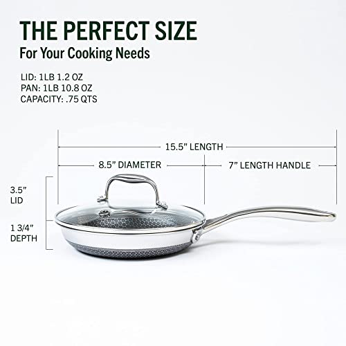 HexClad Hybrid Nonstick 8-Inch Fry Pan with Tempered Glass Lid, Stay-Cool Handle, Dishwasher and Oven Safe, Induction Ready, Compatible with All Cooktops