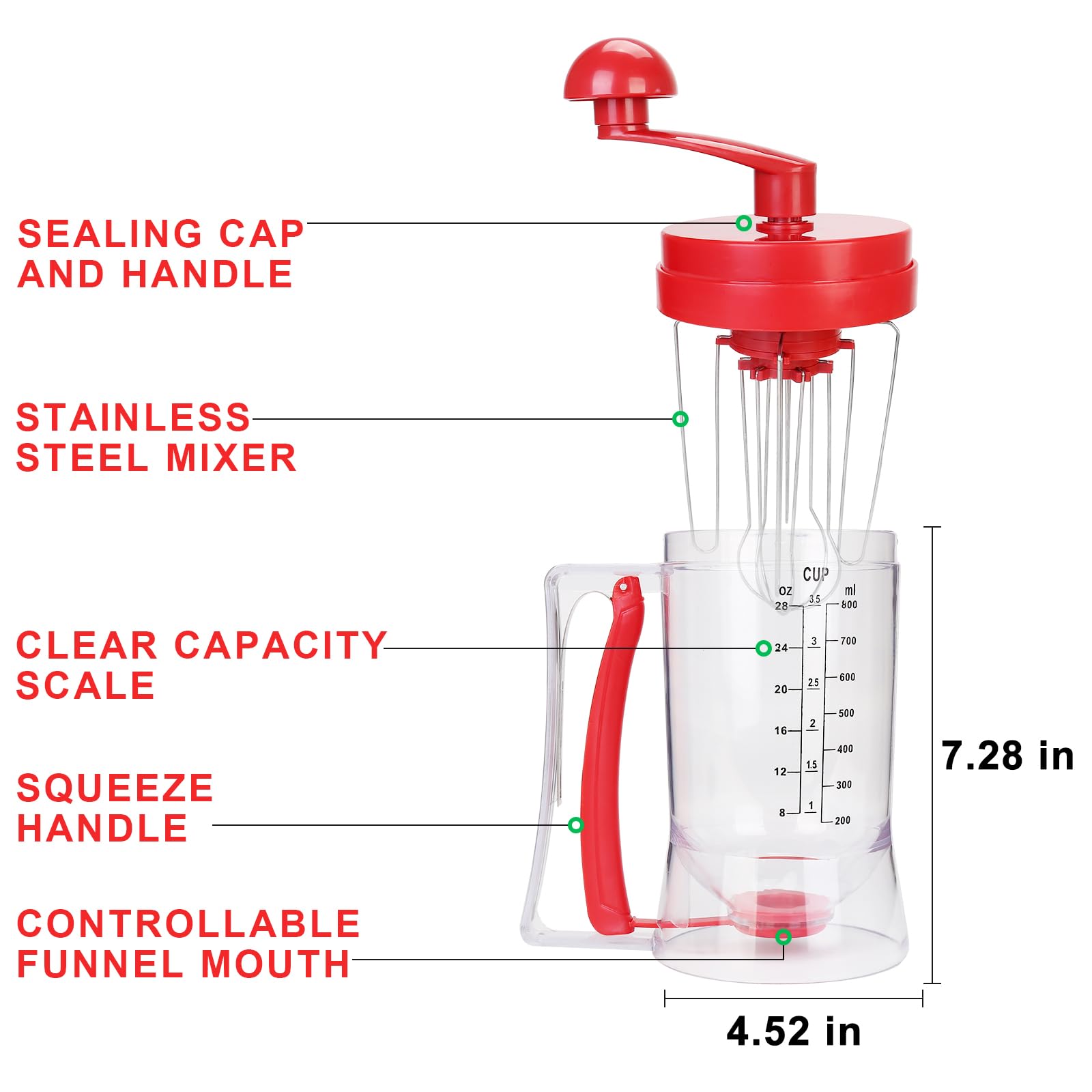 IBEIYO 40oz Pancake Batter Dispenser Stainless Steel Funnel Dispenser with Stand for Cupcakes,Waffles,Cookies,Baked Goods (Includes 12 Baking Accessories)