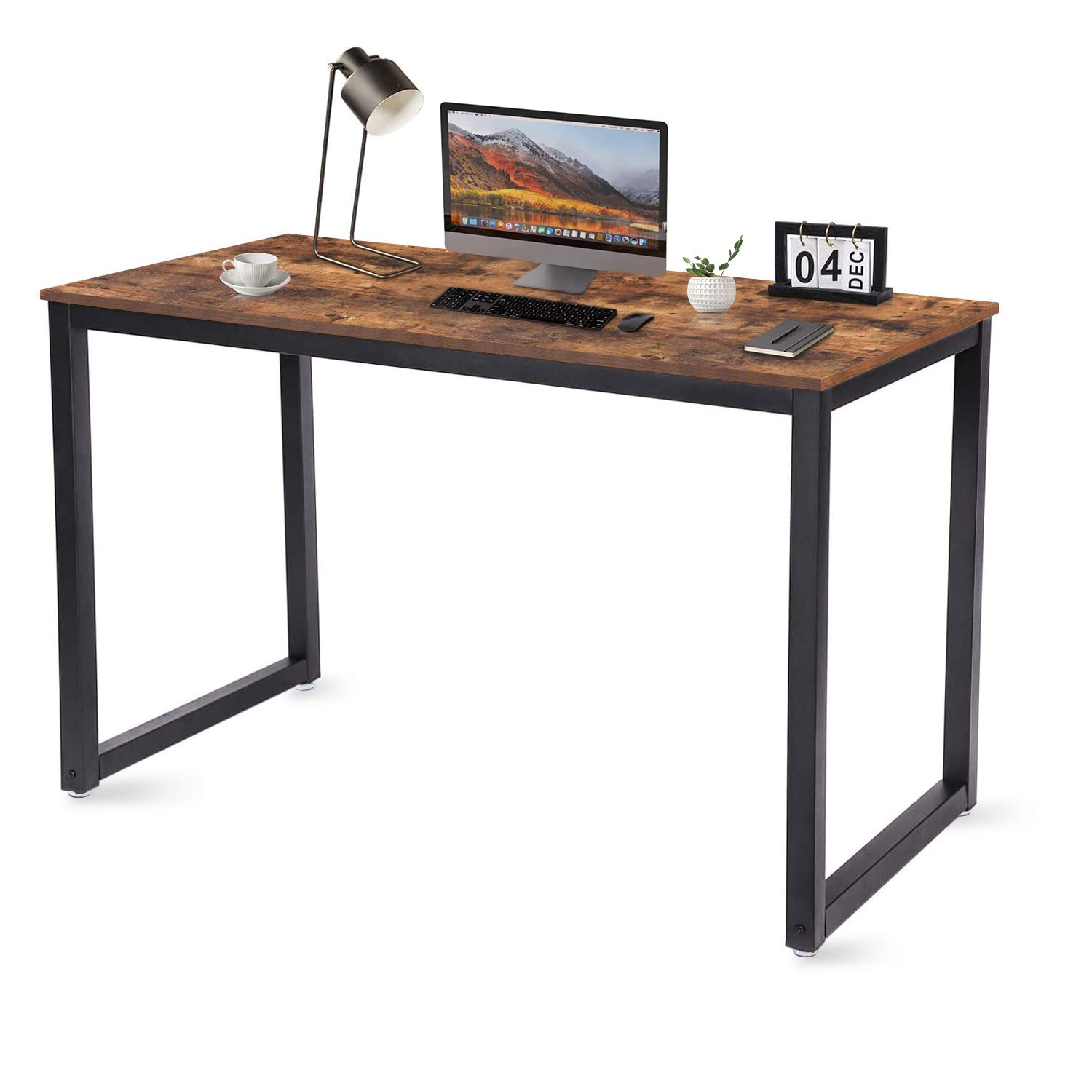 JISOSO Computer Desk, 47" Modern PC Laptop Gaming Table Industrial Style Writing Desk for Office and Home, Vintage Woodgrain MDF Board Tabletop, Metal Frame, Rustic Brown