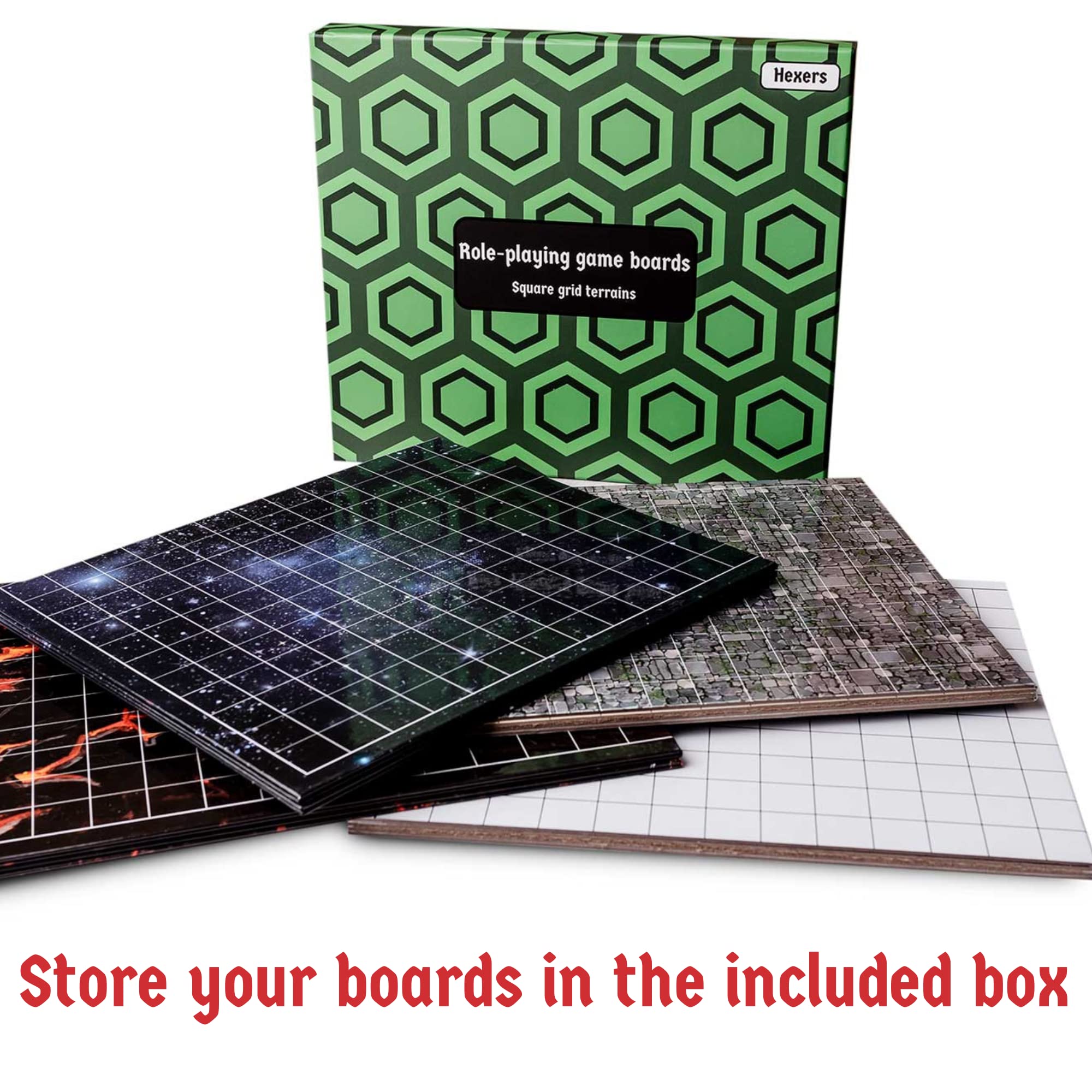 Hexers Role-Playing Game Board Mat, Square Grid Terrains, 8 Different terrains, Compatible with Dungeons and Dragons DND Pathfinder RPG, 27 on 23 inches, 1 inch Squares, Foldable & Dry Erase