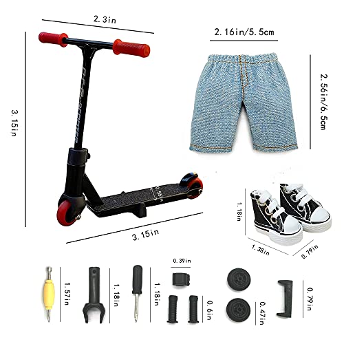 MIKEMENG Finger Scooter with Mini Scooters Tools and Shoes Finger Board Accessories - Pack 1 Black Finger Toy for Old Kid (Jeans Pant)